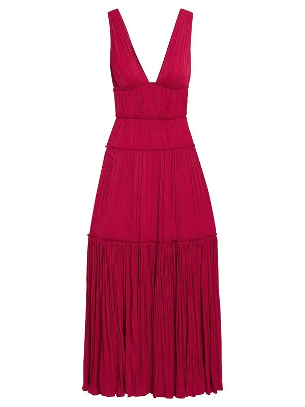 Simkhai Mandi Tiered Pleated Satin Gown - Fuchsia