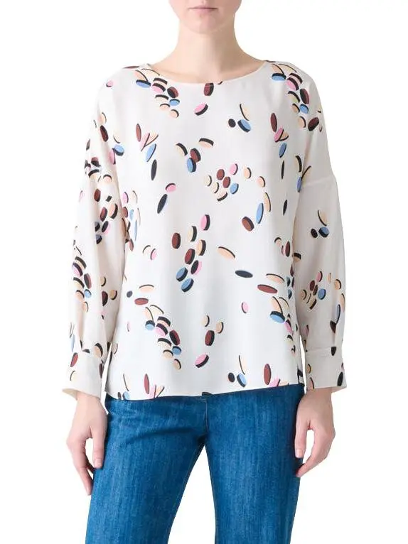 Akris Dropping Dots Satin Top - Cream-multicolor