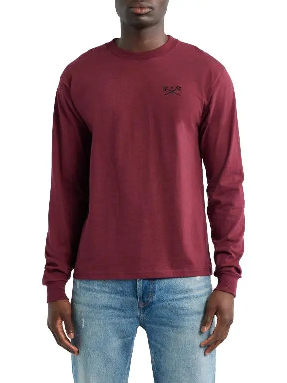 DARK SEAS Go-to Embroidered Long Sleeve T-shirt - Burgundy