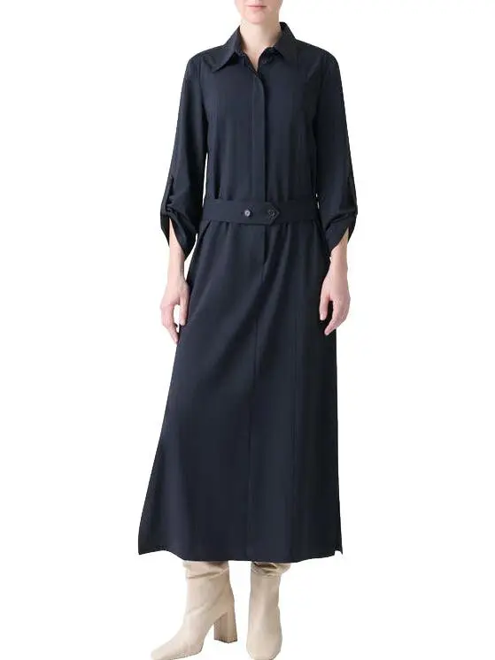 Akris Long Sleeve Stretch Wool Midi Shirtdress - Navy