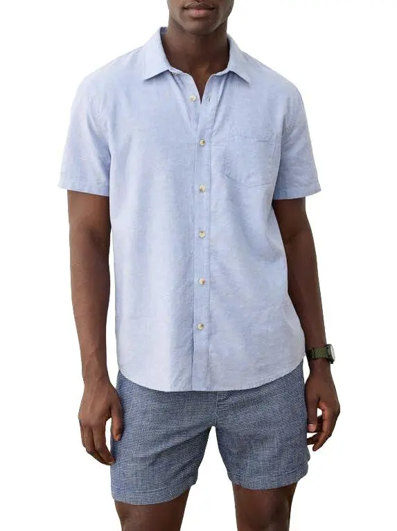 Marine Layer Better-than-linen Short Sleeve Hemp Blend Button-up Shirt - Chambray