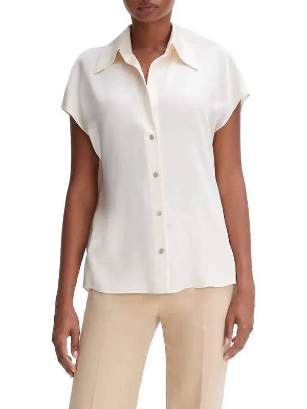Vince Cap Sleeve Silk Button-up Shirt - Chiffon