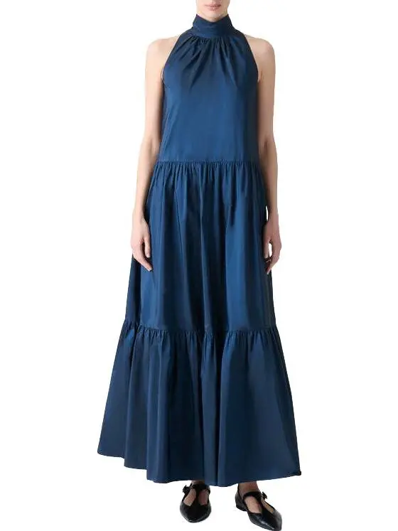 Akris Sleeveless Tiered Techno Taffeta Dress - Navy