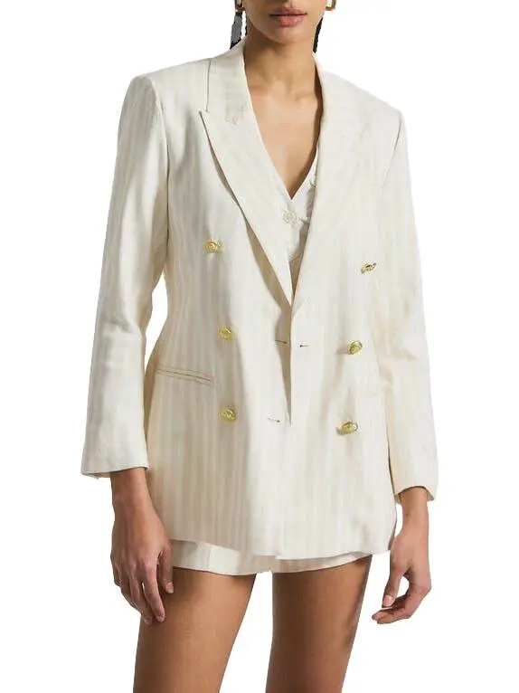 Derek Lam 10 Crosby Walter Stripe Double Breasted Linen-blend Jacket - Sand/ White