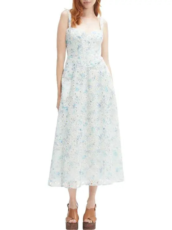 Bardot Adaline Eyelet Embroidered Corset Midi Dress - Blue White