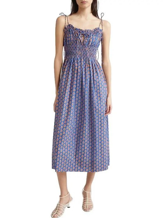 DÔEN Rhoda Organic Cotton Poplin Midi Sundress - Mazarine Sunrise Paisley