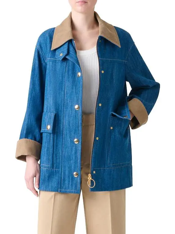 Akris Stretch Denim Chore Coat - Medium Blue Denim