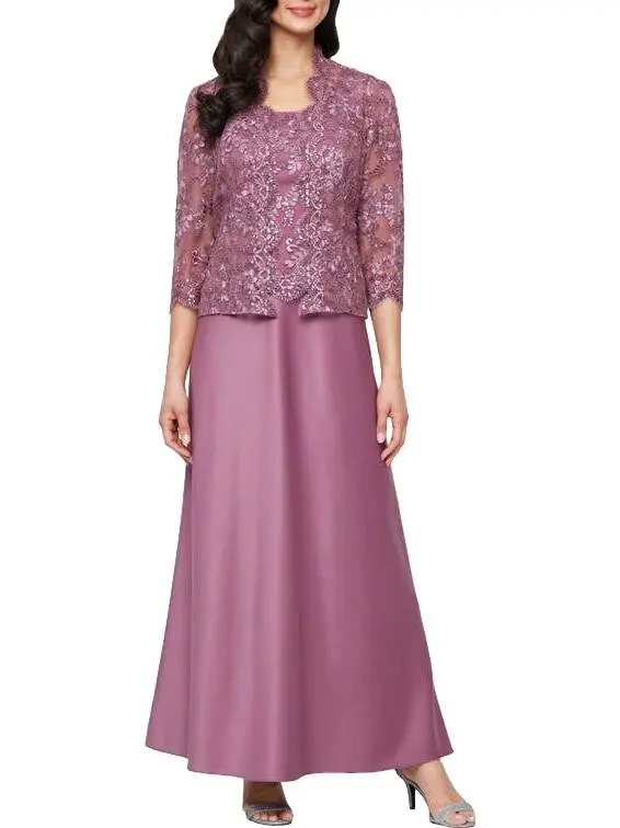 Alex Evenings Embroidered Mock Two-piece Gown With Jacket - Dark Mauve