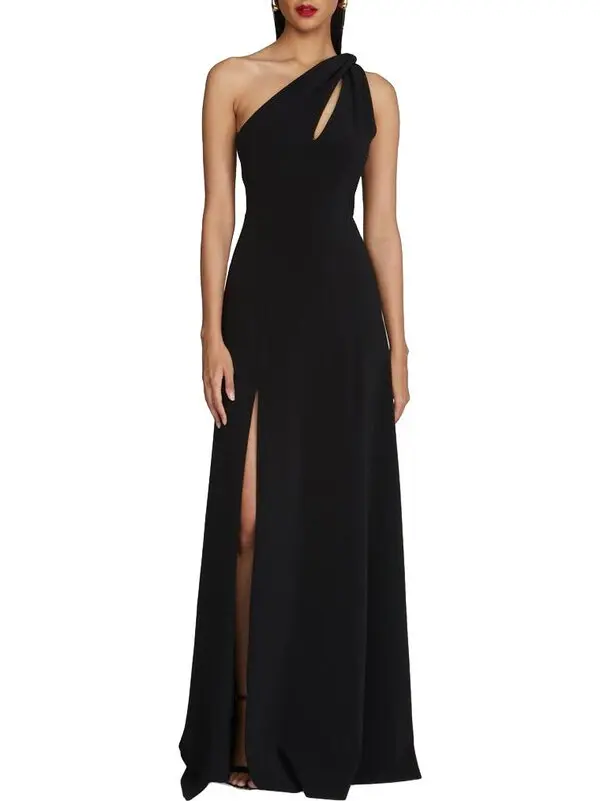 Halston Stretch Crepe One-shoulder Gown - Black