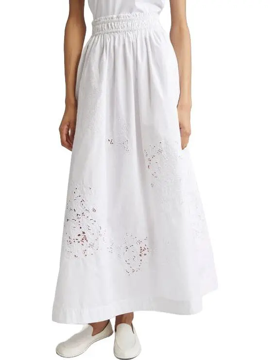 Lafayette 148 New York Eyelet Organic Cotton Poplin Maxi Skirt - White