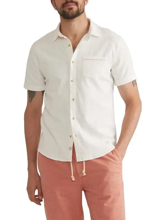 Marine Layer Classic Solid Short Sleeve Stretch Cotton Selvage Button-up Shirt - Natural