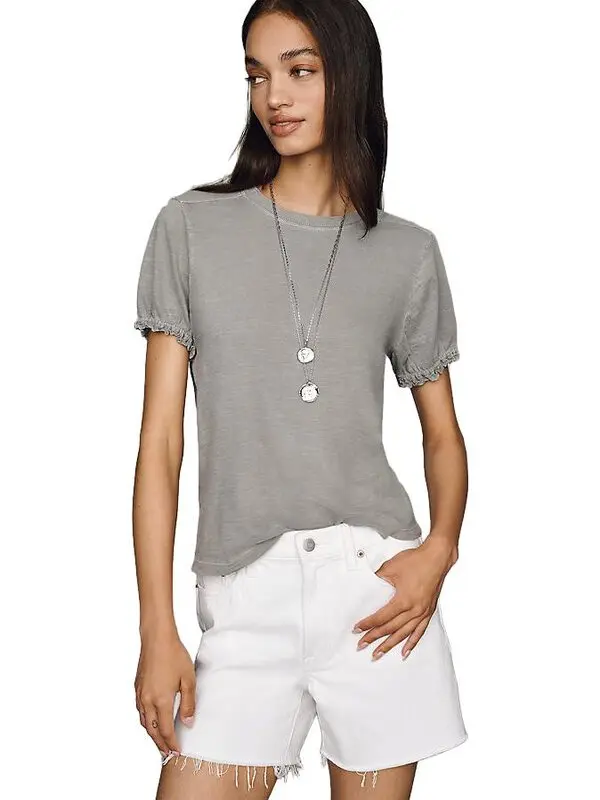 PILCRO Bennie Cotton Slim Puff Sleeve Tee - Eucalyptus