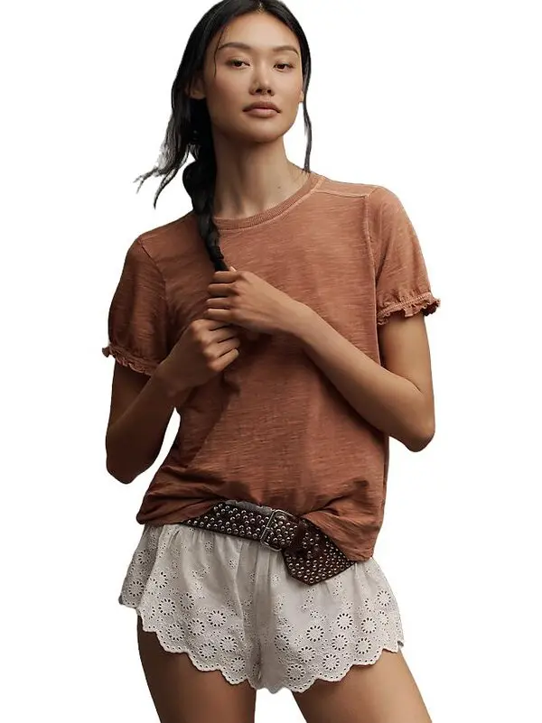 PILCRO Bennie Puff-sleeve Crew-neck T-shirt - Sienna