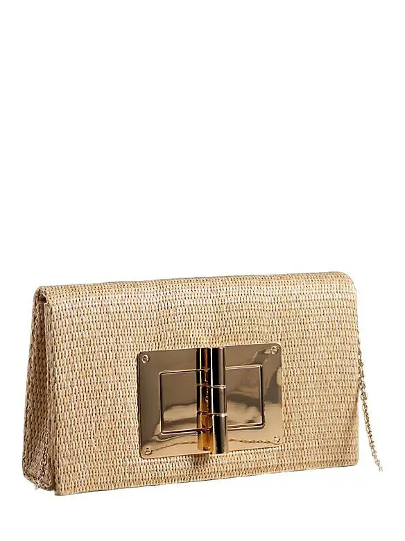 LISI LERCH Lillian Straw Foldover Clutch - Neutral