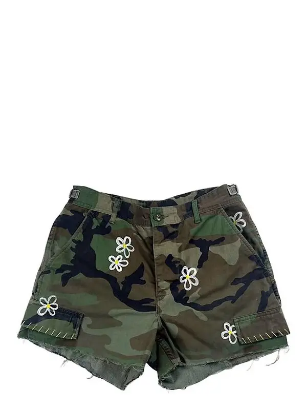 Rank & Sugar Vintage Daisy Camo Army Shorts - Green Motif