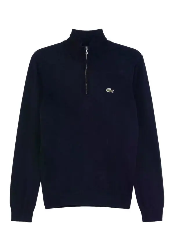 Lacoste High Zipped Neck Plain Sweater - Blue
