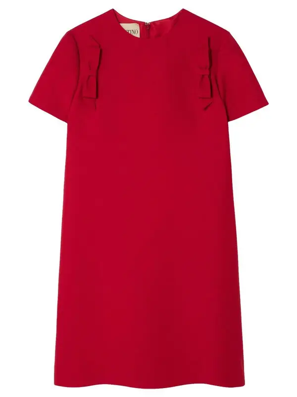 Valentino Garavani Bow-embellished Wool And Silk-blend Mini Dress - Red