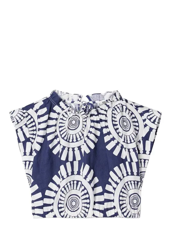 LEMLEM Muna Cropped Printed Linen Top - Blue