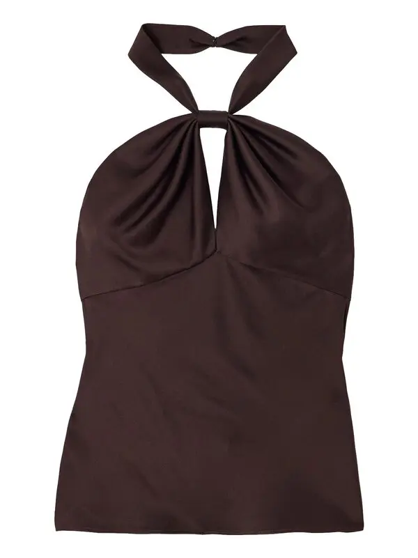 TOM FORD Cutout Satin-crepe Halterneck Top - Brown