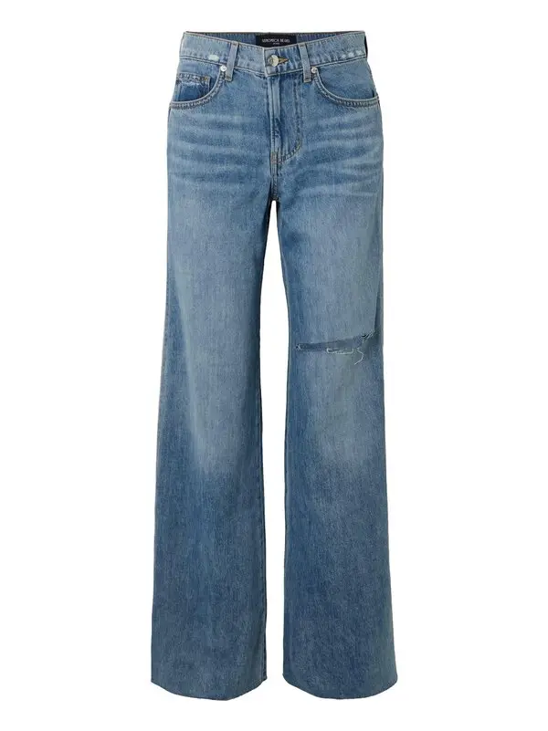 Veronica Beard Kasey Frayed Mid-rise Wide-leg Jeans - Blue