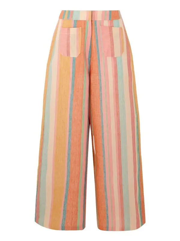 EMPORIO SIRENUSE Adele Striped Linen Wide-leg Pants - Orange