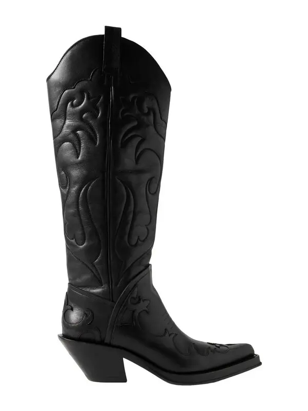 Gabriela Hearst Capitana Embroidered Leather Knee Boots - Black