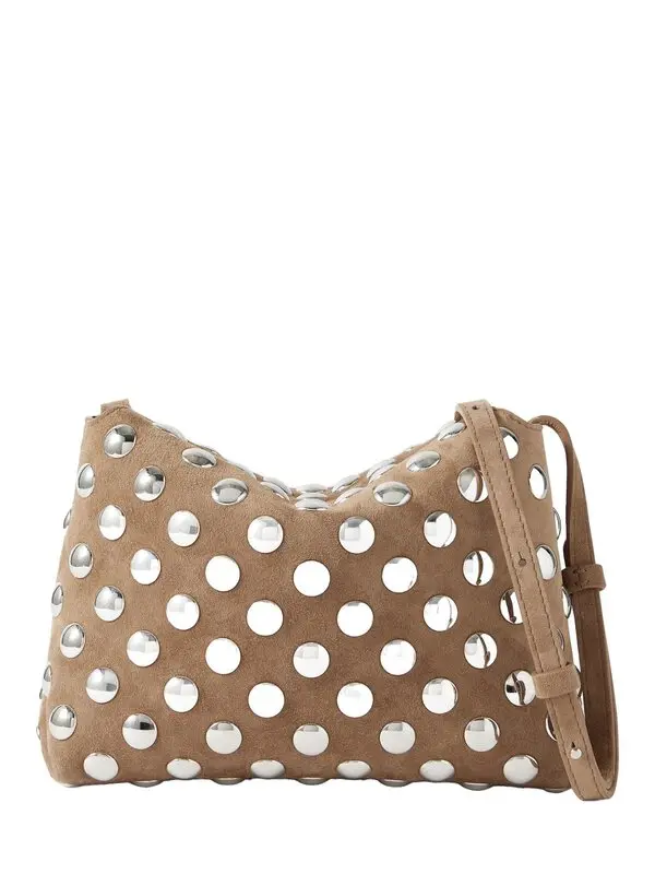 Khaite Lina Medium Studded Suede Shoulder Bag - Neutrals