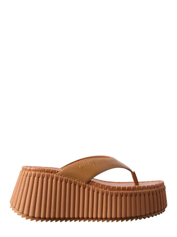 Chloé Nama Leather Platform Flip Flops - Brown