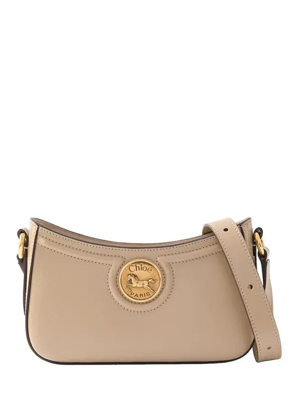 Chloé Horse Medal Textured-leather Shoulder Bag - Neutrals