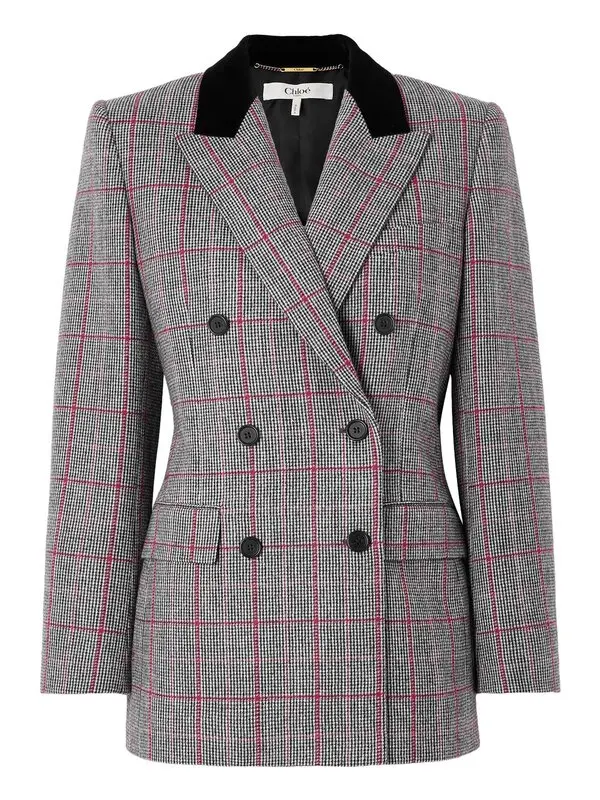 Chloé Double-breasted Checked Wool Blazer - Black