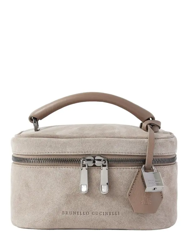 Brunello Cucinelli Leather-trimmed Suede Cosmetic Case - Gray