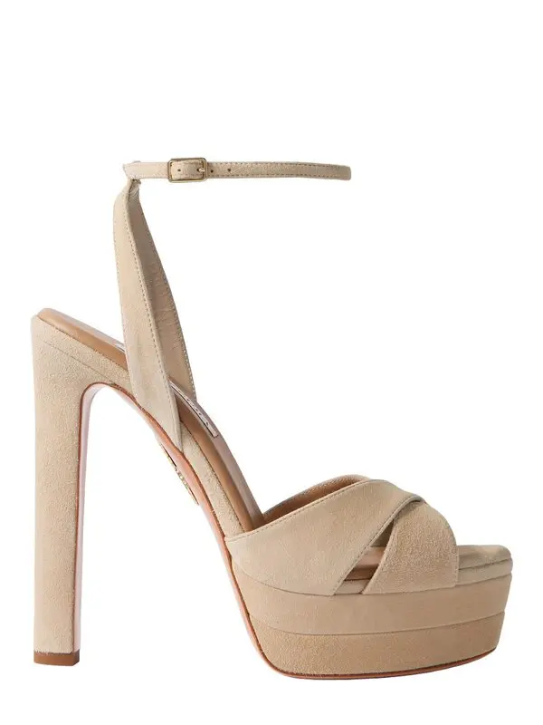 AQUAZZURA Divine Plateau 130 Suede Platform Sandals - Neutrals