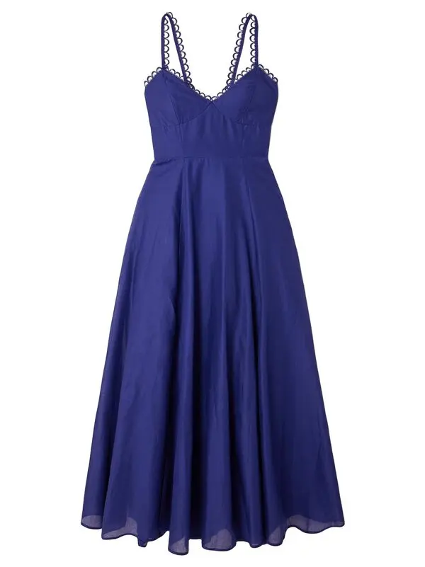 Charo Ruiz Ibiza Iraso Guipure Lace-trimmed Cotton-blend Voile Midi Dress - Blue