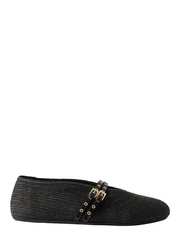 Alaïa Leather-trimmed Raffia Ballet Flats - Black