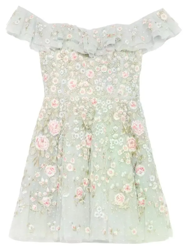 NEEDLE & THREAD Floral-embroidered Tulle Dress - Blue