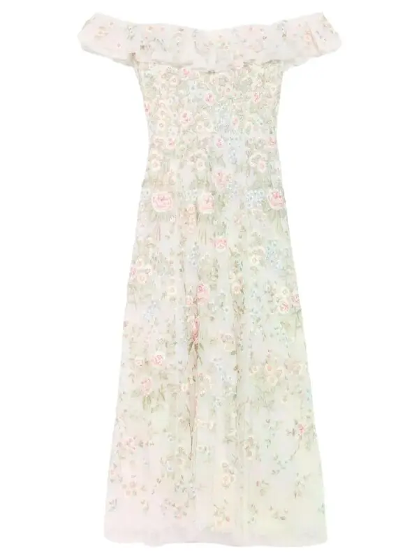 NEEDLE & THREAD Floral Embroidered Dress - Neutrals