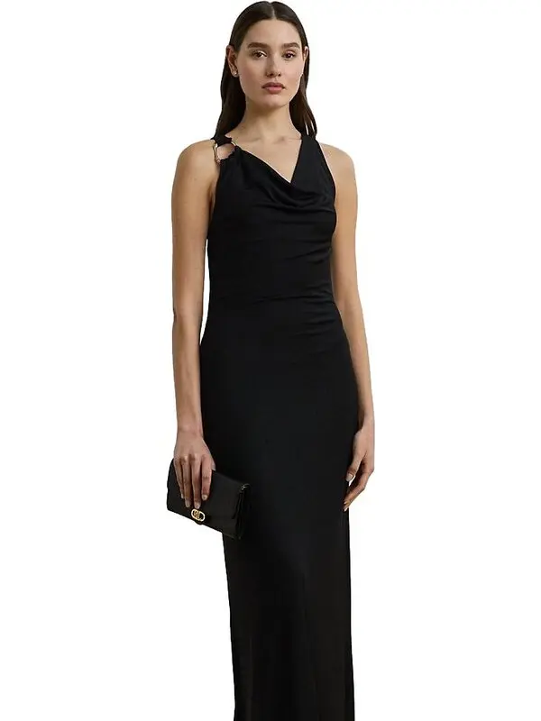 Ralph Lauren Ring-trim Jersey Cowlneck Gown - Black
