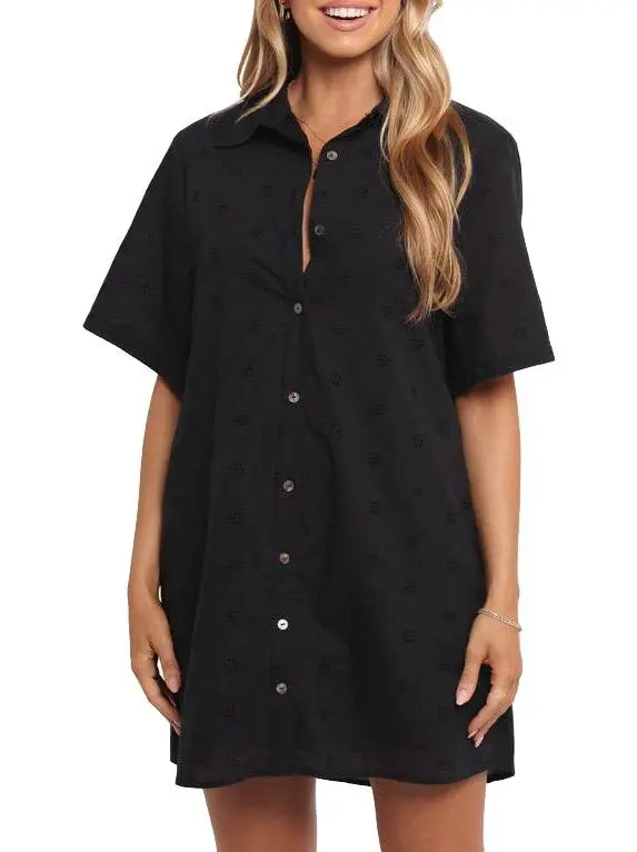 PETAL & PUP Eyelet Embroidery Shirtdress - Black