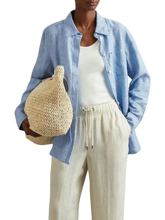 REISS Belle Linen Button-up Shirt - Blue