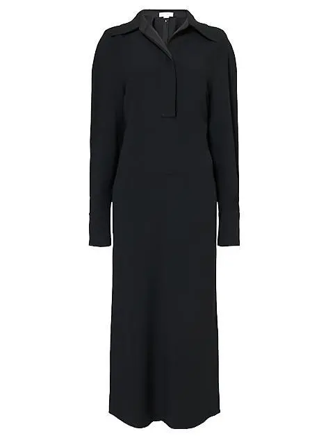 Victoria Beckham Polo-collar Ruched Stretch-woven Midi Dress - Black