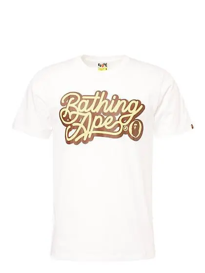 A BATHING APE Script Logo-print Cotton T-shirt - White Yellow Logo
