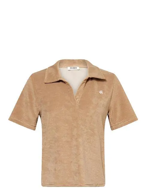 4TH & RECKLESS Towelling Woven Polo Shirt - Camel