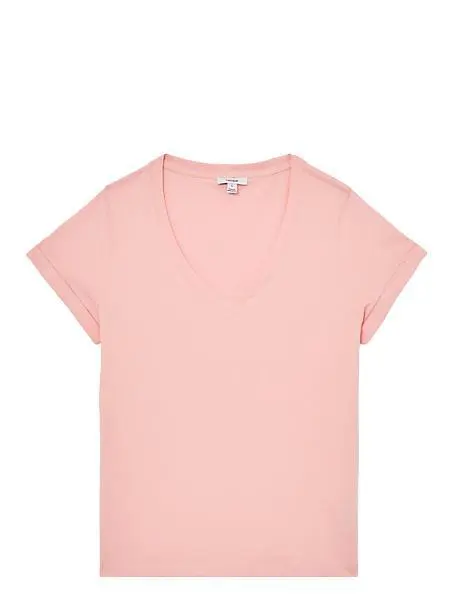 REISS Cotton-jersey V-neck T-shirt - Pink