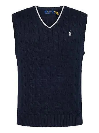 Ralph Lauren Logo-embroidered V-neck Cotton Vest - Hunter Navy Combo