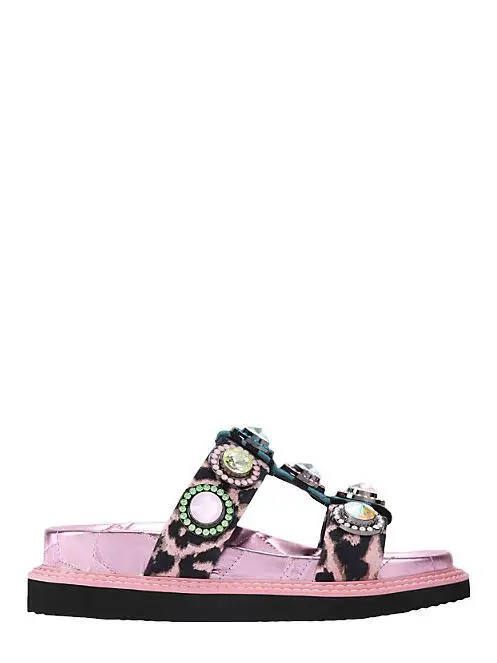 Kurt Geiger Orson Crystal-embellished Suede Sandals - Pink Comb