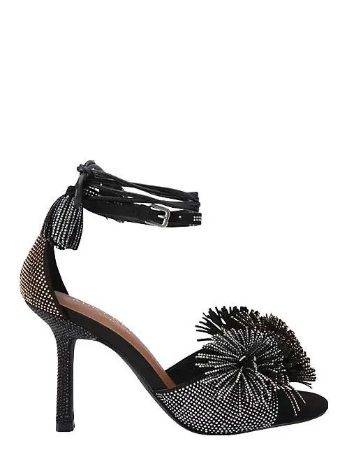Kurt Geiger Pom Pom Suede Heeled Sandals - Black/comb