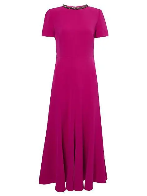 Roland Mouret Cady Rhinestone-embellished Woven Midi Dress - Dark Pink
