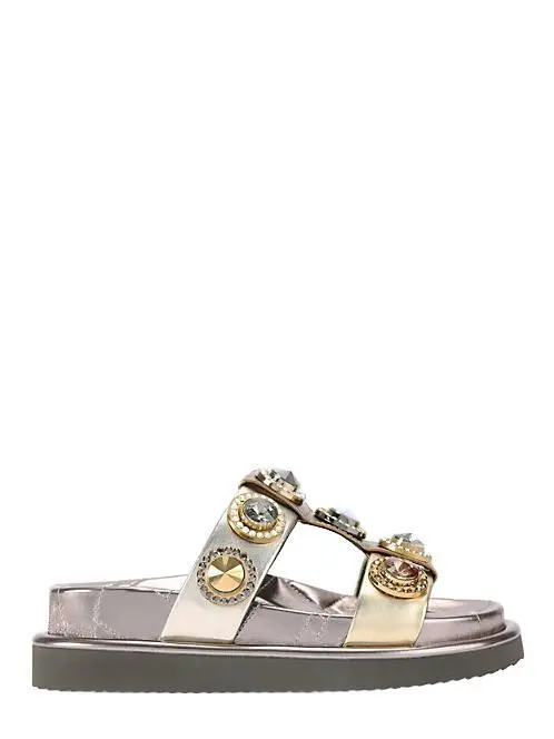 Kurt Geiger Orson Crystal-embellished Metallic-leather Sandals - Gold Comb