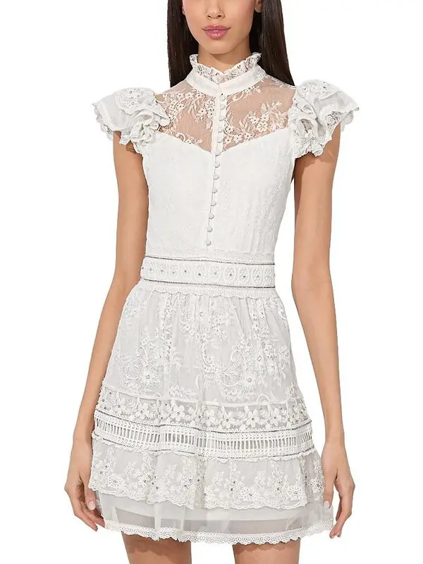 Alice + Olivia Vernita Embroidered Mini Dress - Off White