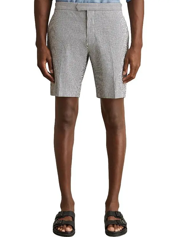 REISS Pinstripe Seersucker Shorts - Navy/white